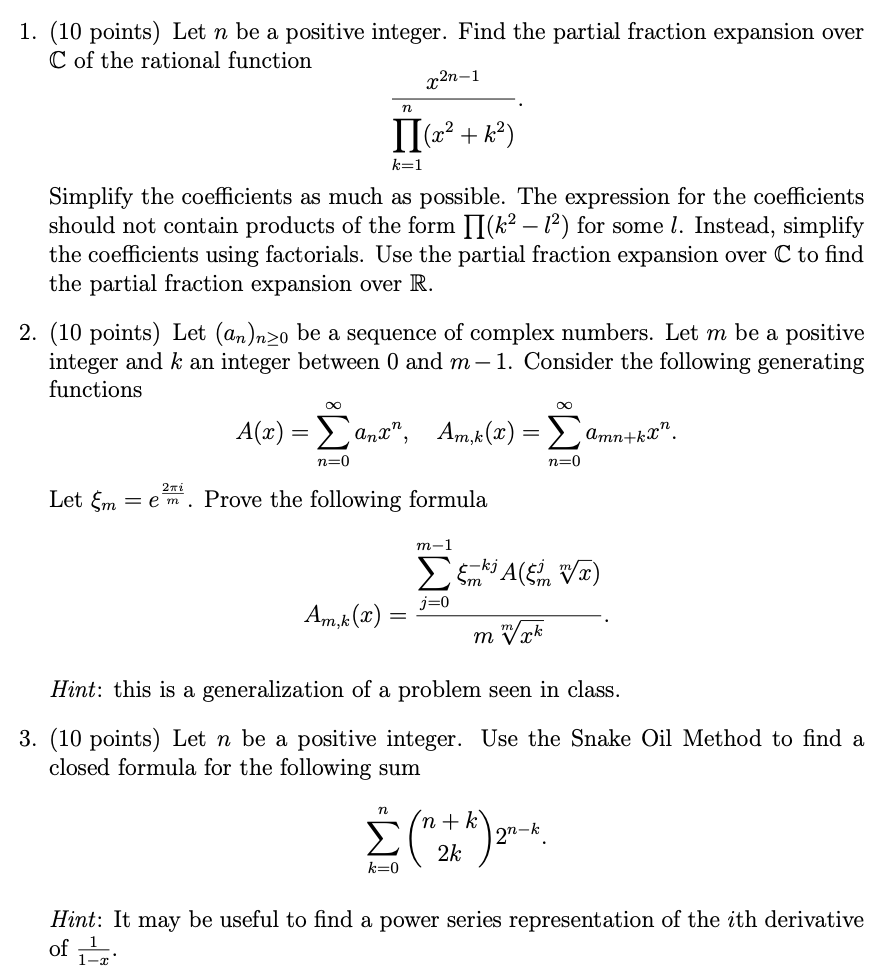 Solved ( 10 ﻿points) ﻿Let n be ﻿a positive integer. Find the | Chegg.com
