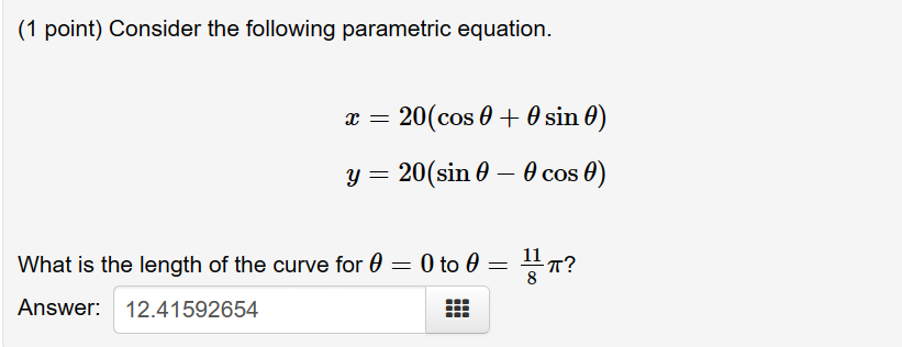 Solved (1 ﻿point) ﻿Consider the following parametric | Chegg.com