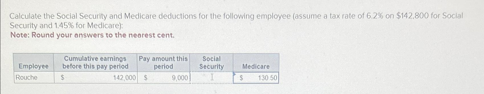 Solved Calculate the Social Security and Medicare deductions | Chegg.com
