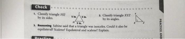 Solved 5 in. Check 1. Classify triangle HIJ by its sides. 5 | Chegg.com