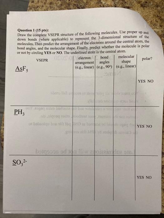 Solved Draw the complete VSEPR structure of the following | Chegg.com