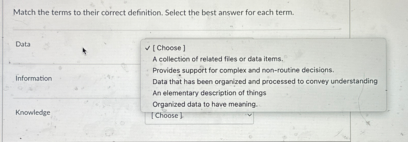 Solved Match the terms to their correct definition. Select | Chegg.com
