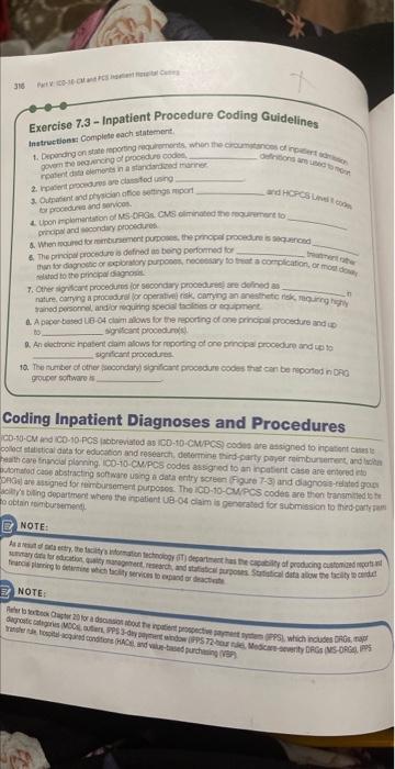 Exercise 7.3 - Inpatient Procedure Coding Guidelines | Chegg.com