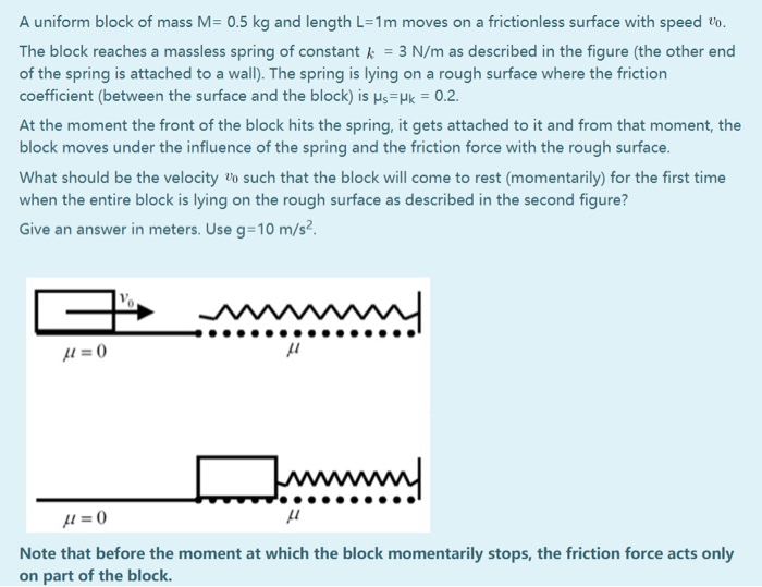 Solved A uniform block of mass M= 0.5 kg and length L=1m | Chegg.com