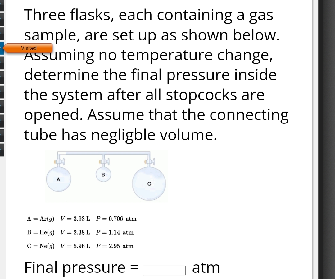 Solved Three flasks, each containing a gassample, are set up | Chegg.com