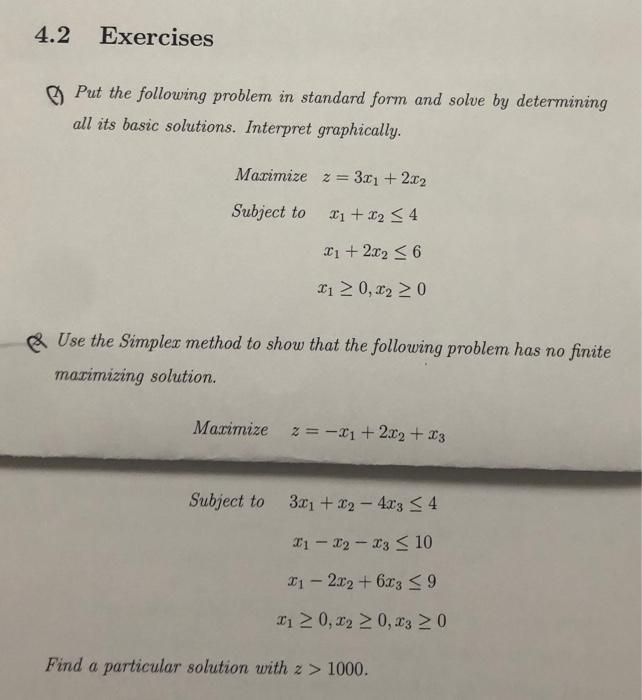 Solved 4.2 Exercises Put the following problem in standard | Chegg.com