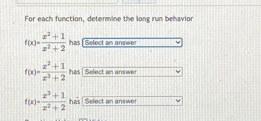 Solved For each function, determine the long run behavior | Chegg.com