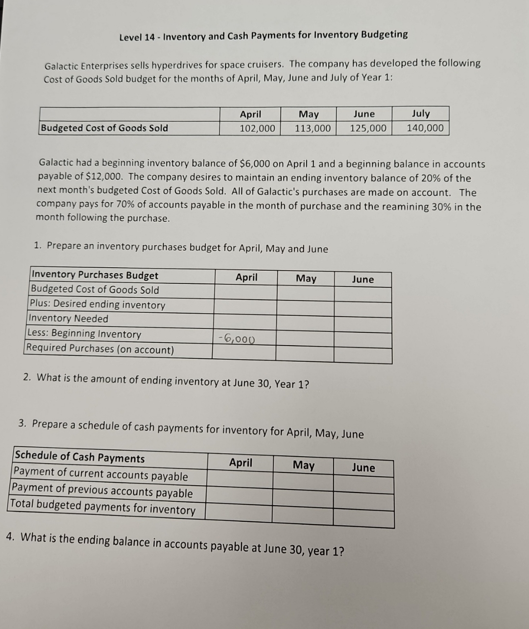 Solved Level 14 - ﻿Inventory and Cash Payments for Inventory | Chegg.com