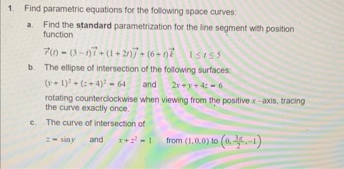Solved Find parametric equations for the following space | Chegg.com