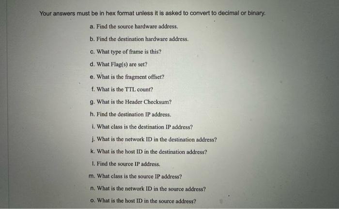 Solved The frame and IP Header formats are given in a | Chegg.com