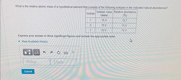 Solved what is the relative atomic mass of a hypothetical | Chegg.com