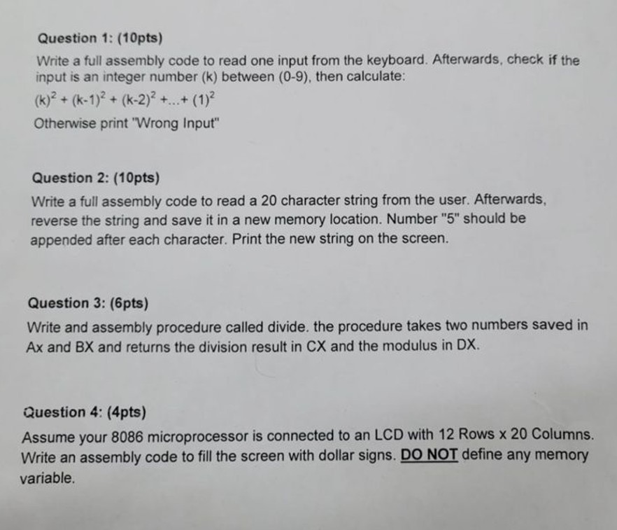 Solved Question 1: (10pts)Write a full assembly code to read | Chegg.com