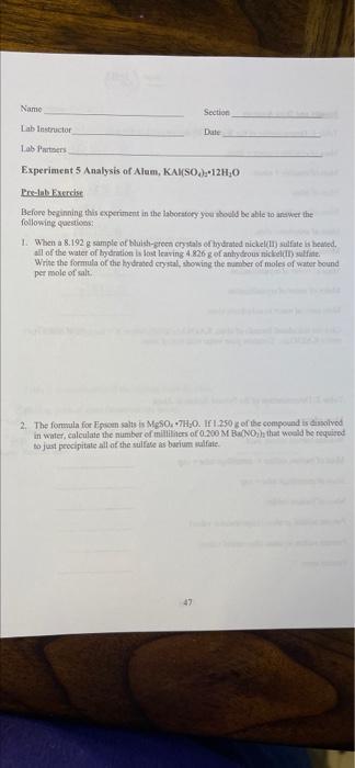 Solved Name Section Lab Instructor Date Las Paters | Chegg.com