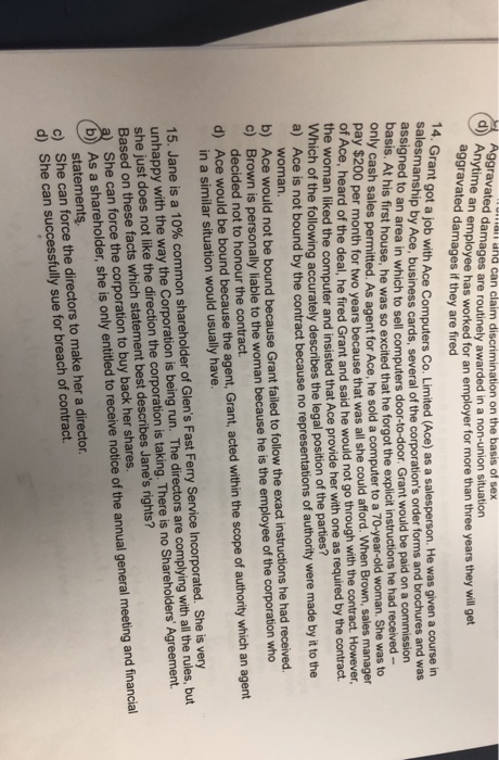 Solved Aggravated damages are routinely all and can claim | Chegg.com