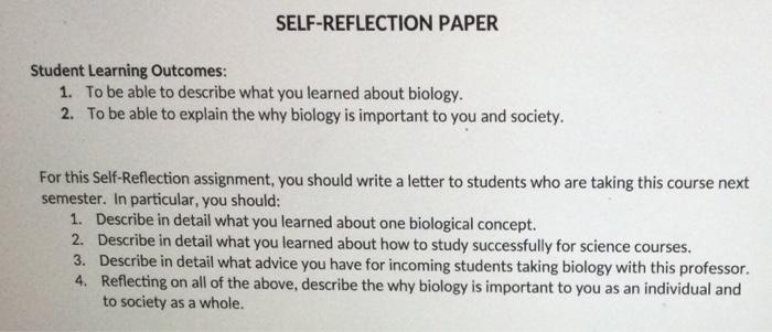 Solved SELF-REFLECTION PAPER Student Learning Outcomes: 1. | Chegg.com
