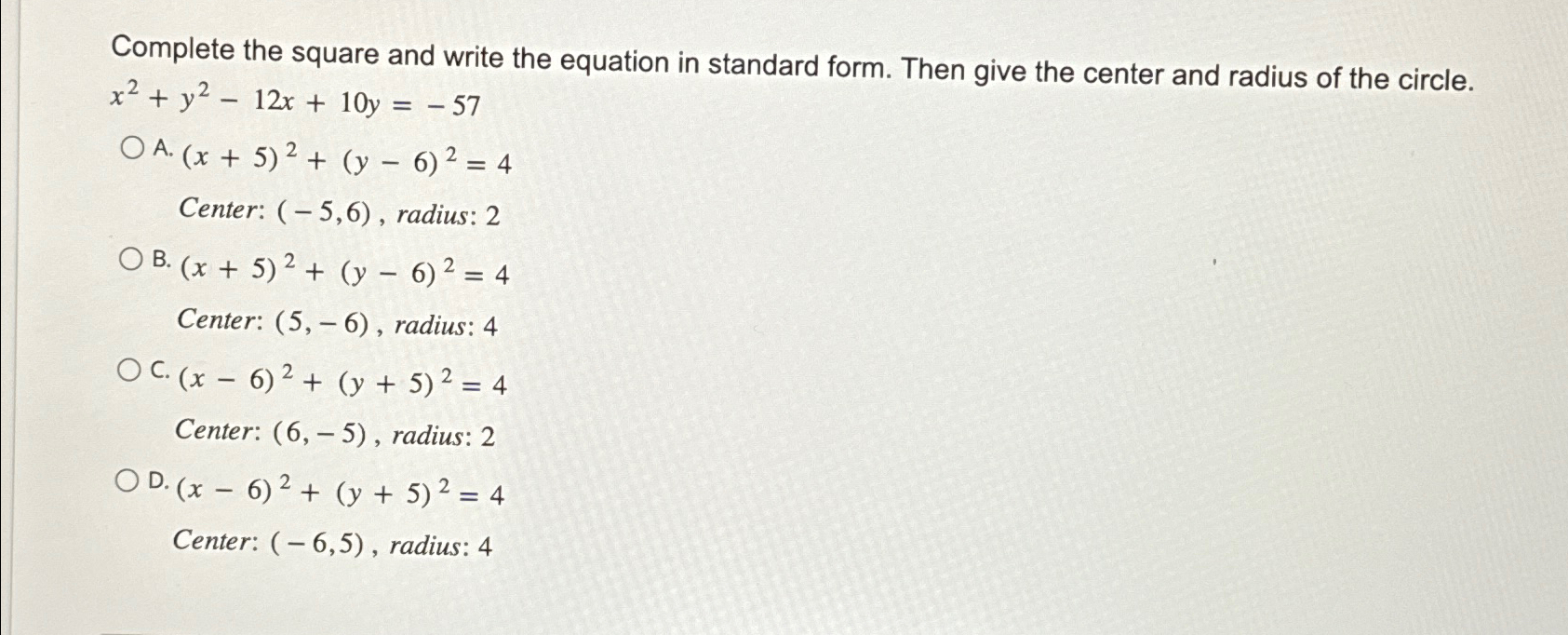 Solved Complete the square and write the equation in | Chegg.com