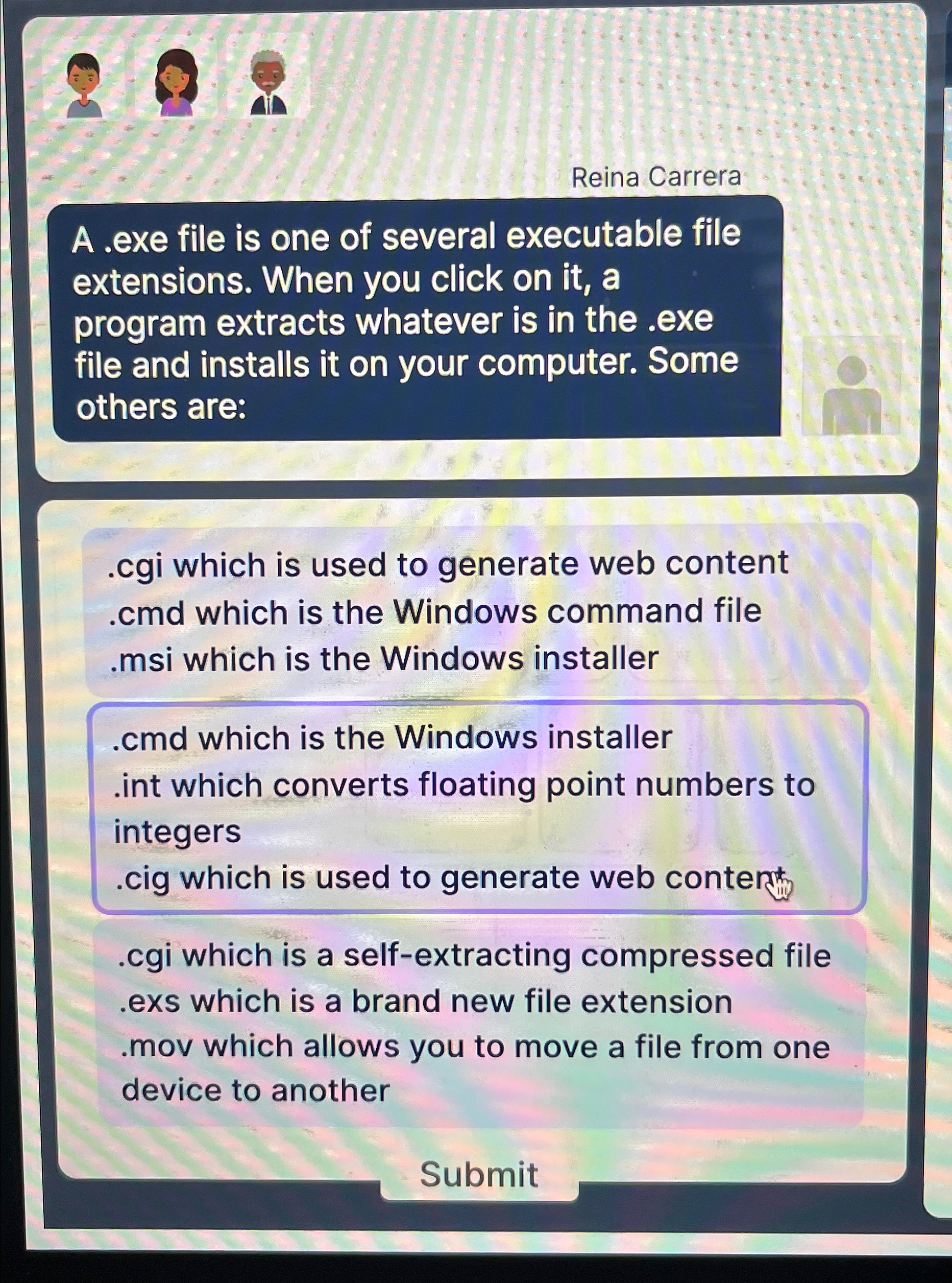 Solved Reina CarreraA .exe file is one of several executable | Chegg.com