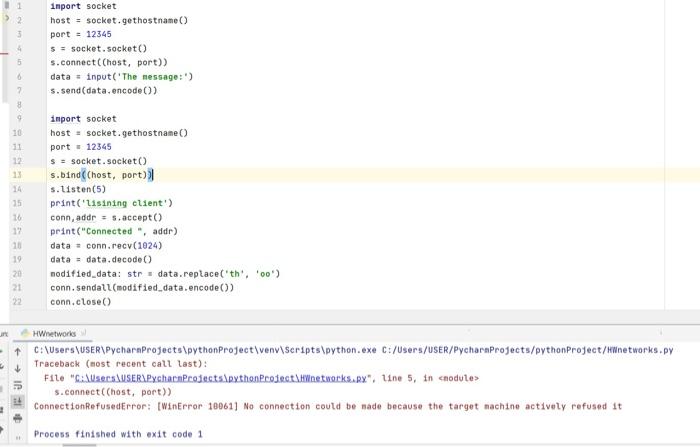 Solved > 3 import socket host = socket.gethostname() port - | Chegg.com