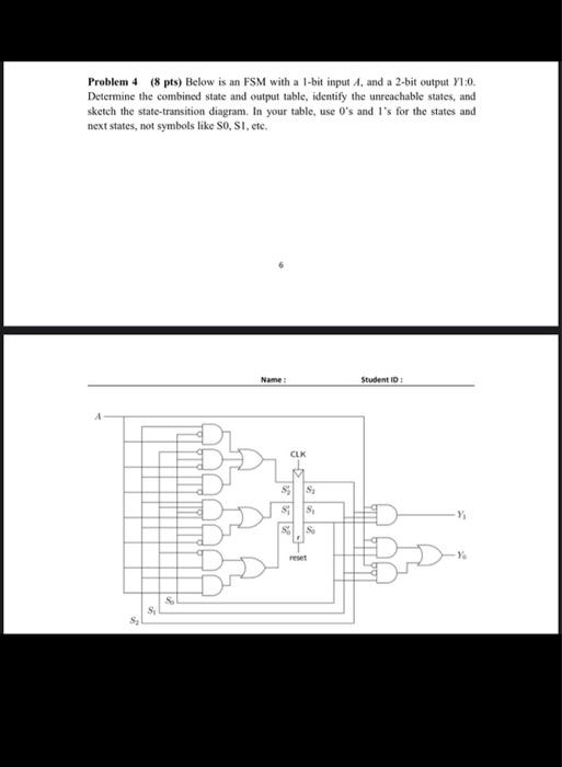Solved Problem 4 8 Pts Below Is An Fsm With A L Bit Input 