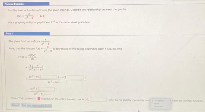 Solved Find the inverse function of fover the given | Chegg.com