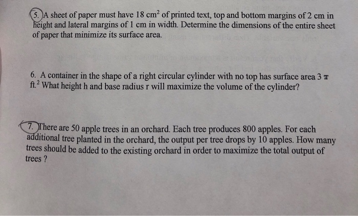Solved 5.A sheet of paper must have 18 cm2 of printed text, | Chegg.com