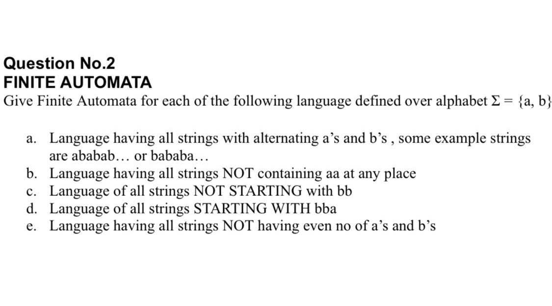 Question No. 2 ﻿FINITE AUTOMATAGive Finite Automata | Chegg.com