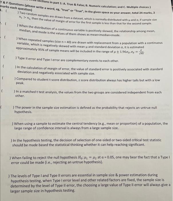 Solved plz answer the following true or false questions Two | Chegg.com