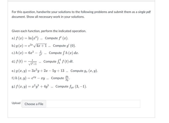 Solved For this question, handwrite your solutions to the | Chegg.com