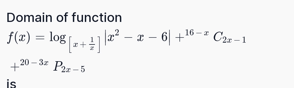 Solved Domain of functon ([f(x)=^ 16 - ﻿x C 2x-1 + ^ 20-3x P | Chegg.com