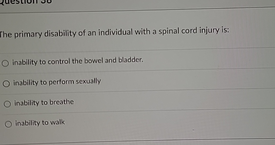 Solved The primary disability of an individual with a spinal | Chegg.com