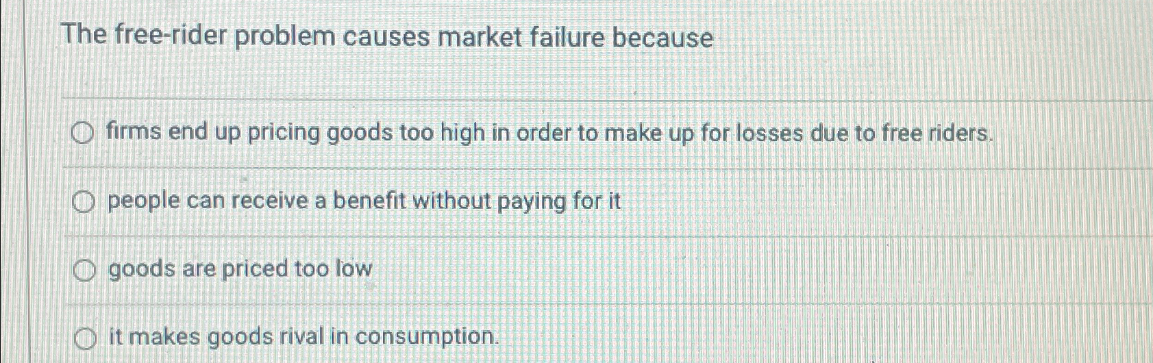 Solved The free-rider problem causes market failure | Chegg.com