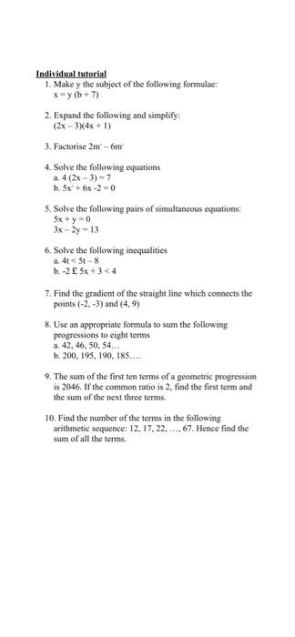 Solved Individual tutorial 1. Make y the subject of the | Chegg.com