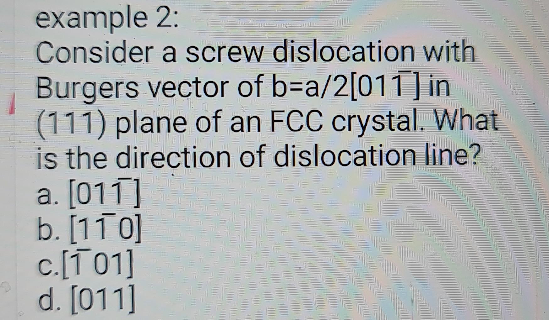Solved example 2: Consider a screw dislocation with Burgers | Chegg.com