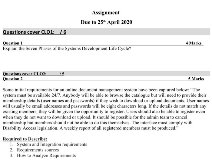 Solved Assignment Due to 25 April 2020 Questions cover CLO1: | Chegg.com