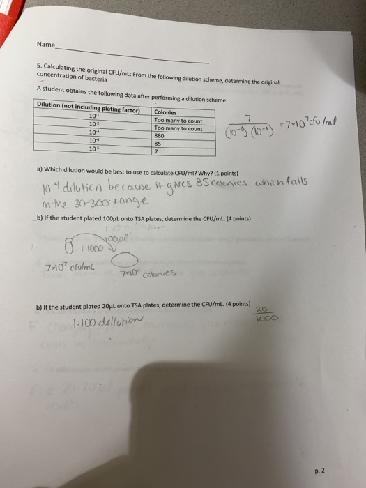 Solved Name 5. Calculating the original CFU/ml: From the | Chegg.com