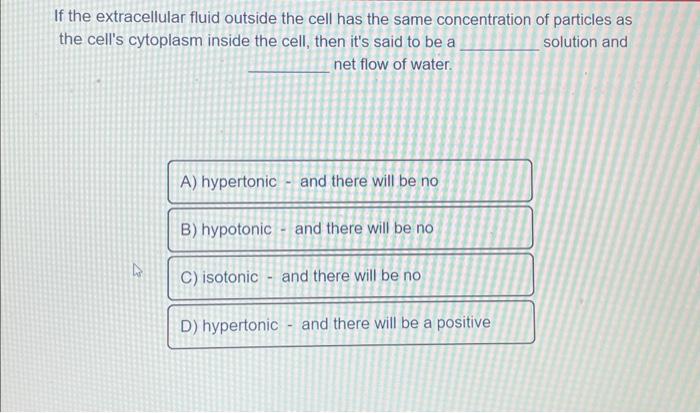 Solved If the extracellular fluid outside the cell has the | Chegg.com
