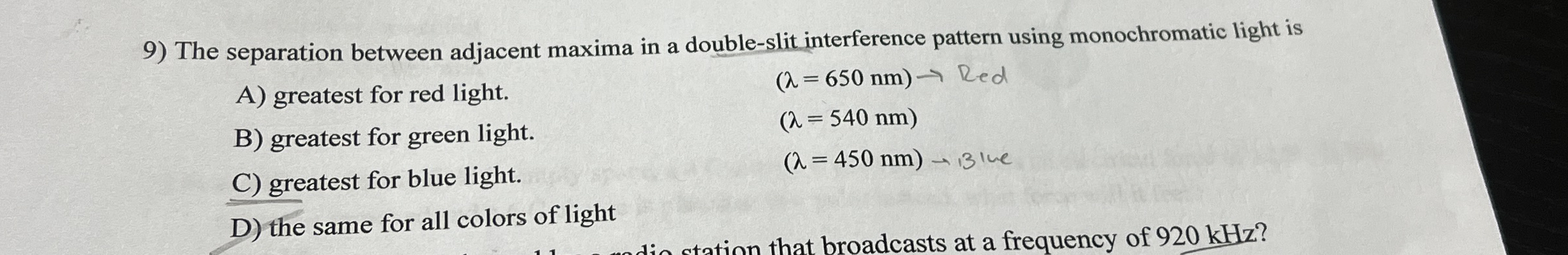 Solved The separation between adjacent maxima in a | Chegg.com