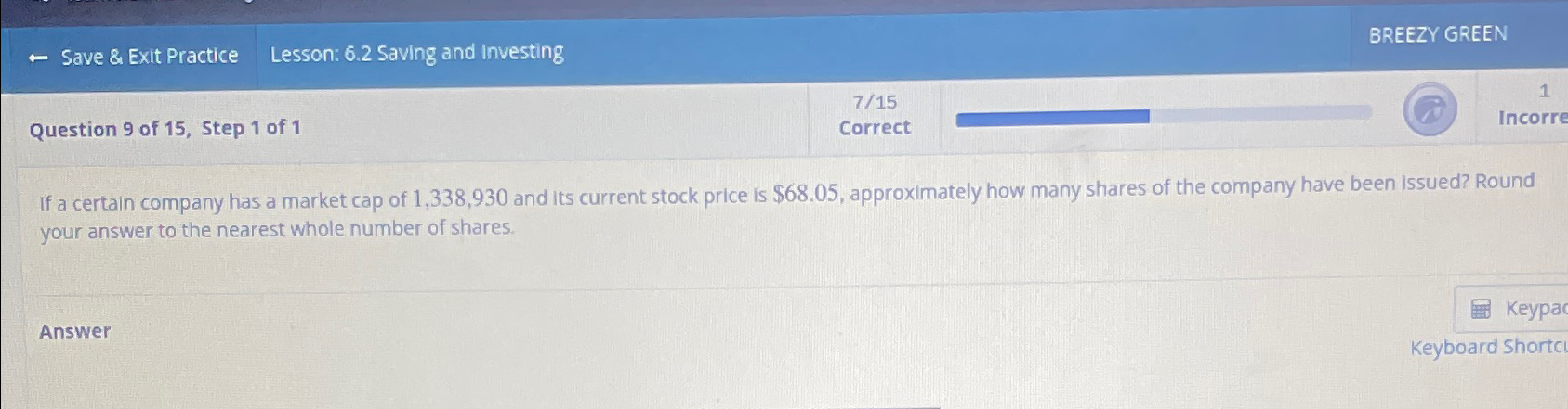 Solved larr Save & Exit PracticeLesson: 6.2 ﻿Saving and | Chegg.com