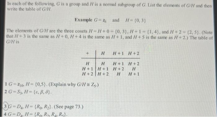 Solved In each of the following, G is a group and H is a | Chegg.com