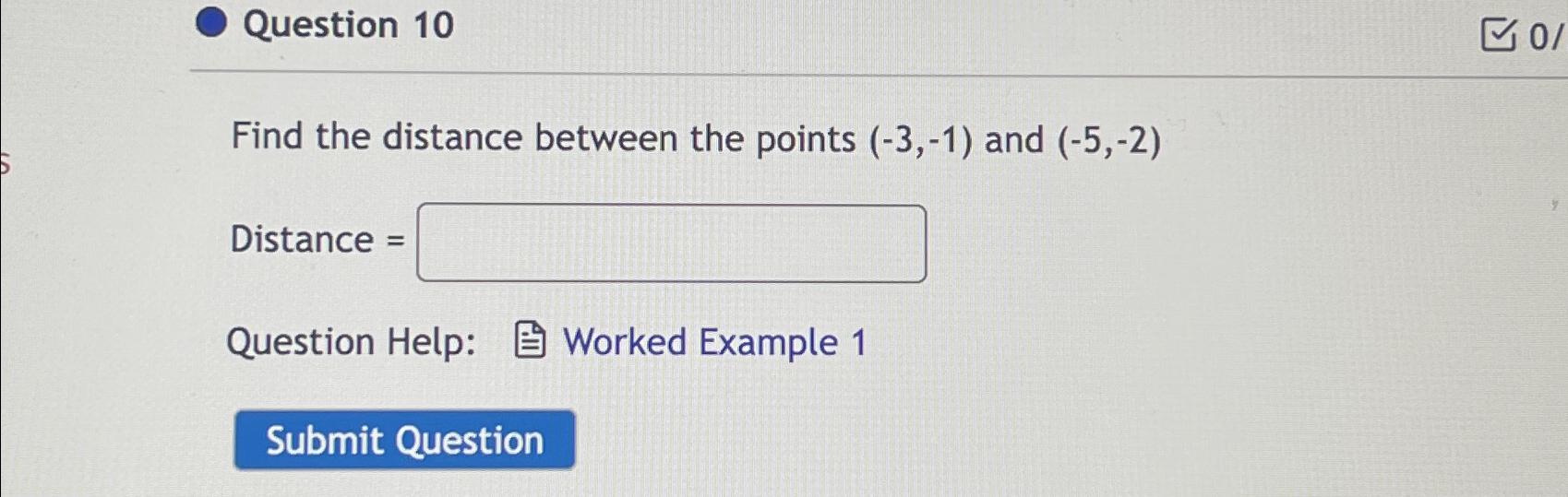 Solved Question 10Find the distance between the points | Chegg.com