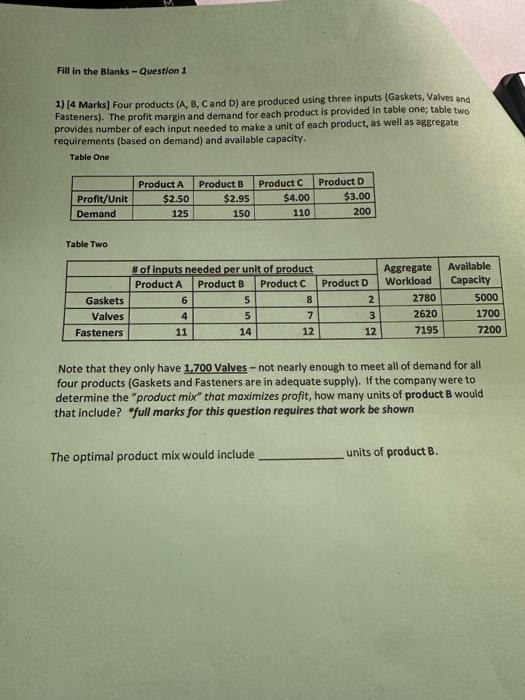 Solved 1) [4 Marks] Four products (A, B, C and D) are | Chegg.com