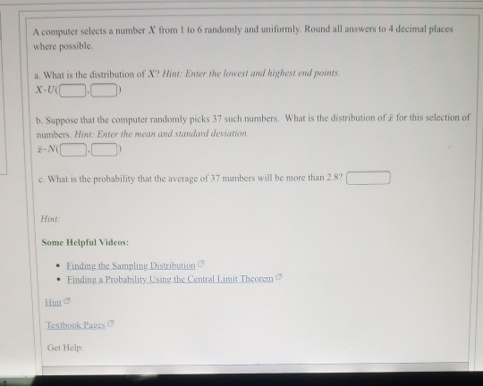 Solved A computer selects a number X from 1 to 6 randomly | Chegg.com