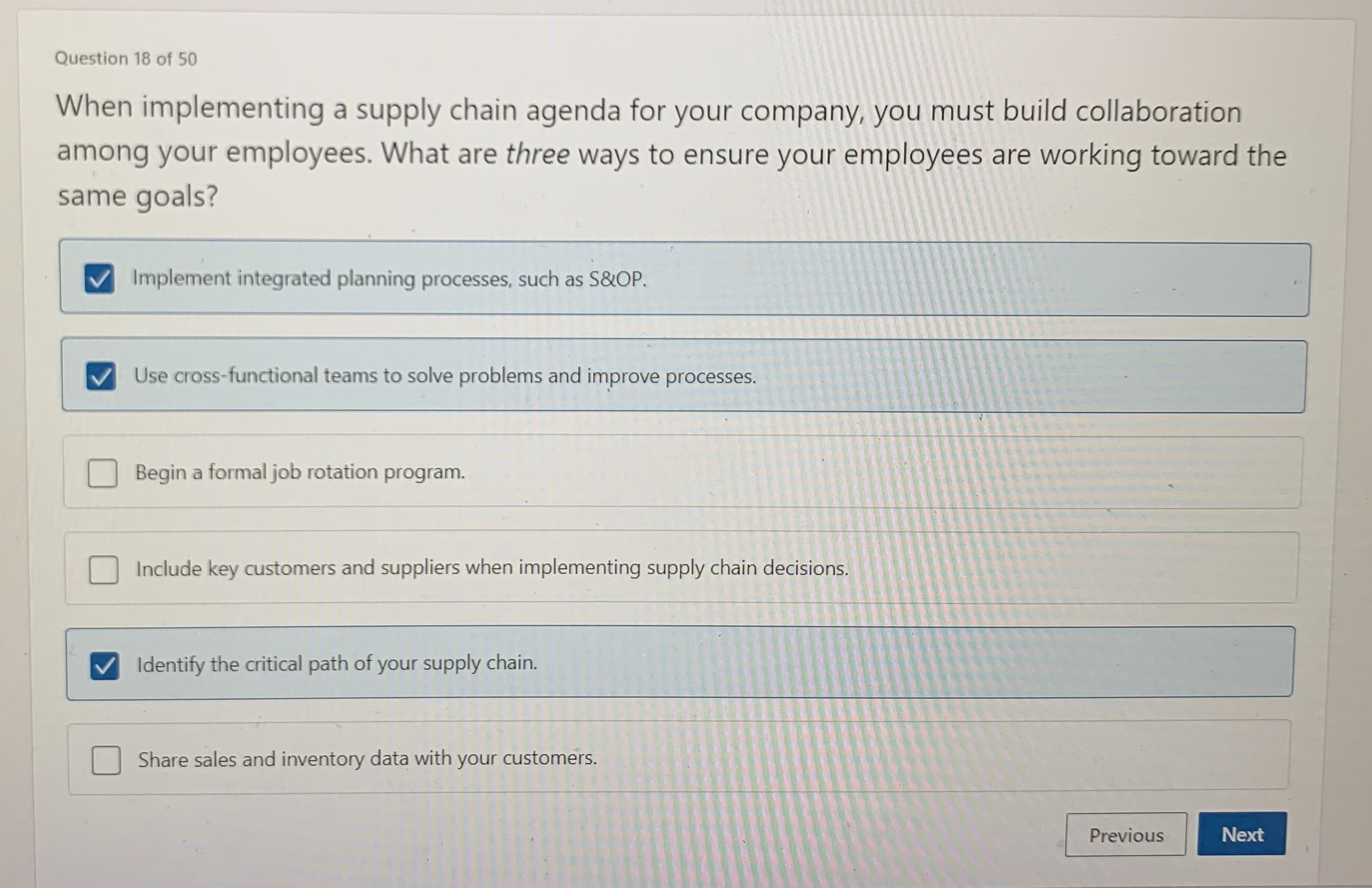 Solved Question 18 ﻿of 50When implementing a supply chain | Chegg.com