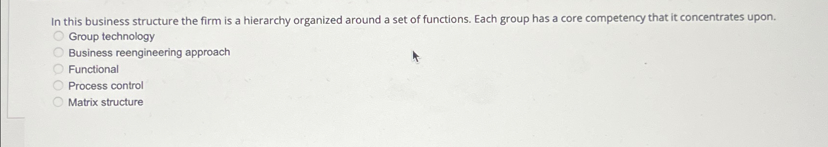 Solved In this business structure the firm is a hierarchy | Chegg.com