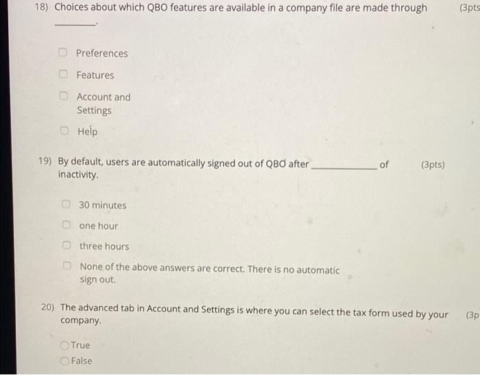 Solved 18) Choices about which QBO features are available in | Chegg.com