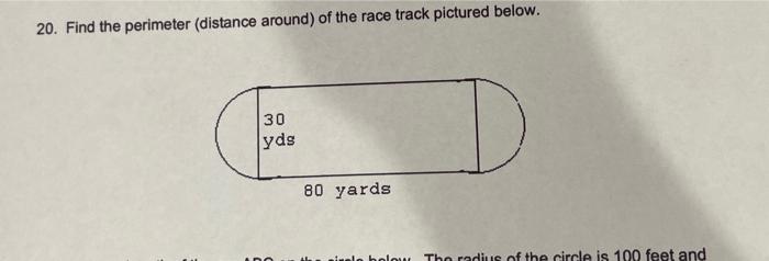 Solved 20. Find the perimeter (distance around) of the race | Chegg.com