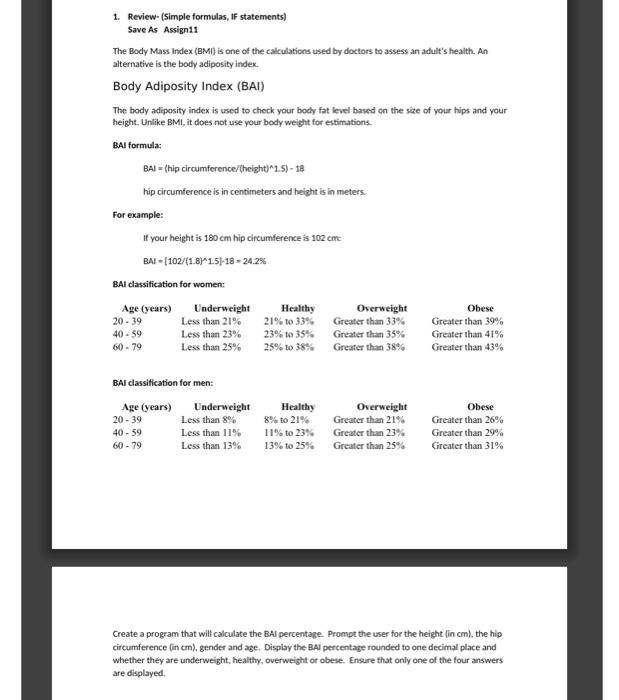Solved 1. Review- (Simple formulas, If statements) Save As | Chegg.com