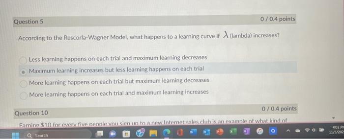 Solved According to the Rescorla-Wagner Model, what happens | Chegg.com