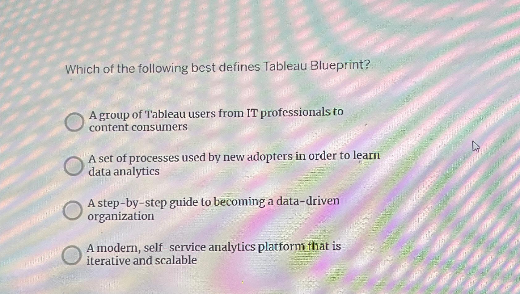 Solved Which of the following best defines Tableau | Chegg.com