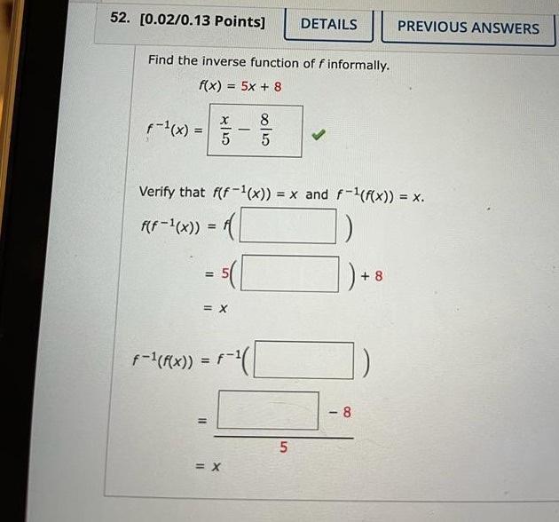 Solved Find the inverse function of f informally. | Chegg.com